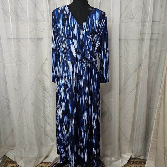 Investments | Dresses | Investments Blue Abstract Striped Faux Wrap ...